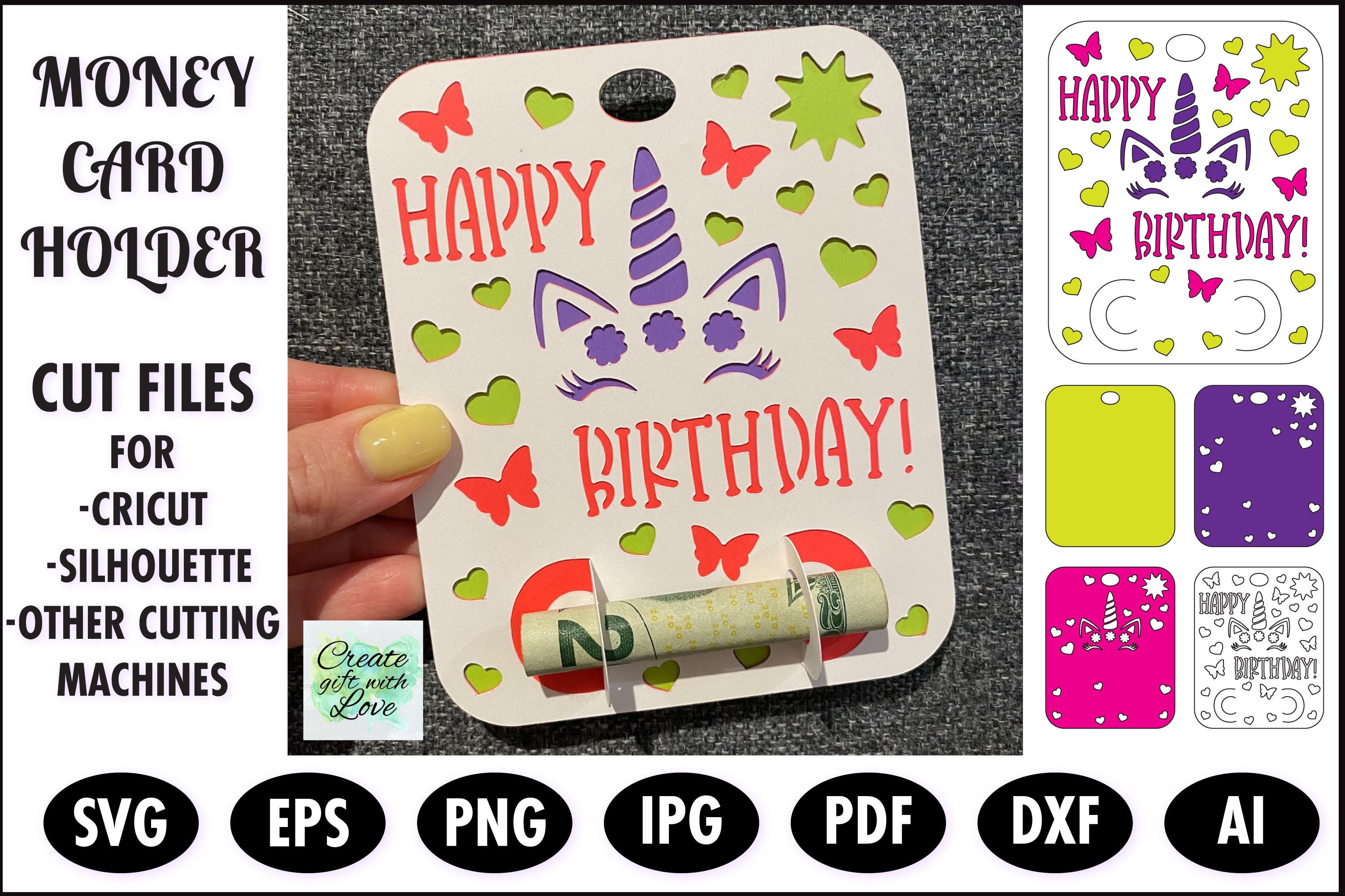 Money Card SVG, 6 Pc, Gift Holder on Birthday, Mini Bundle. Happy ...