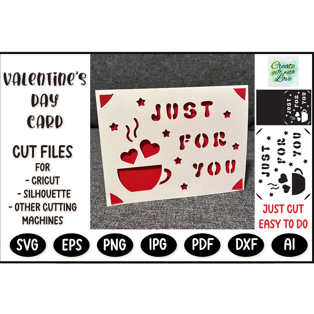 Happy Valentine Day Card With Heart. Love Card SVG Template Cut File ...
