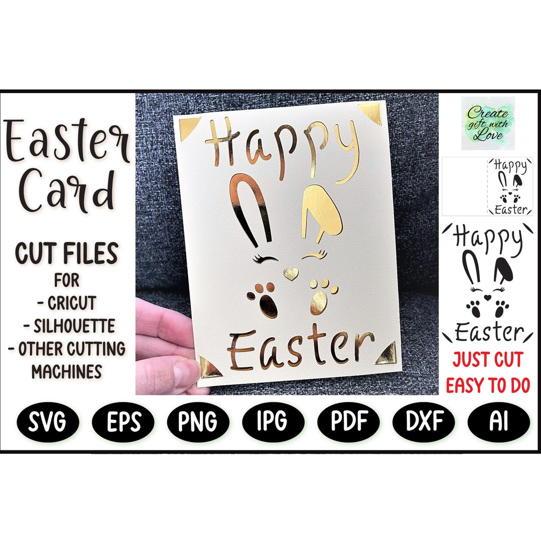 Happy Easter Insert Cutting Card, SVG Template File With Bunny and Eggs ...