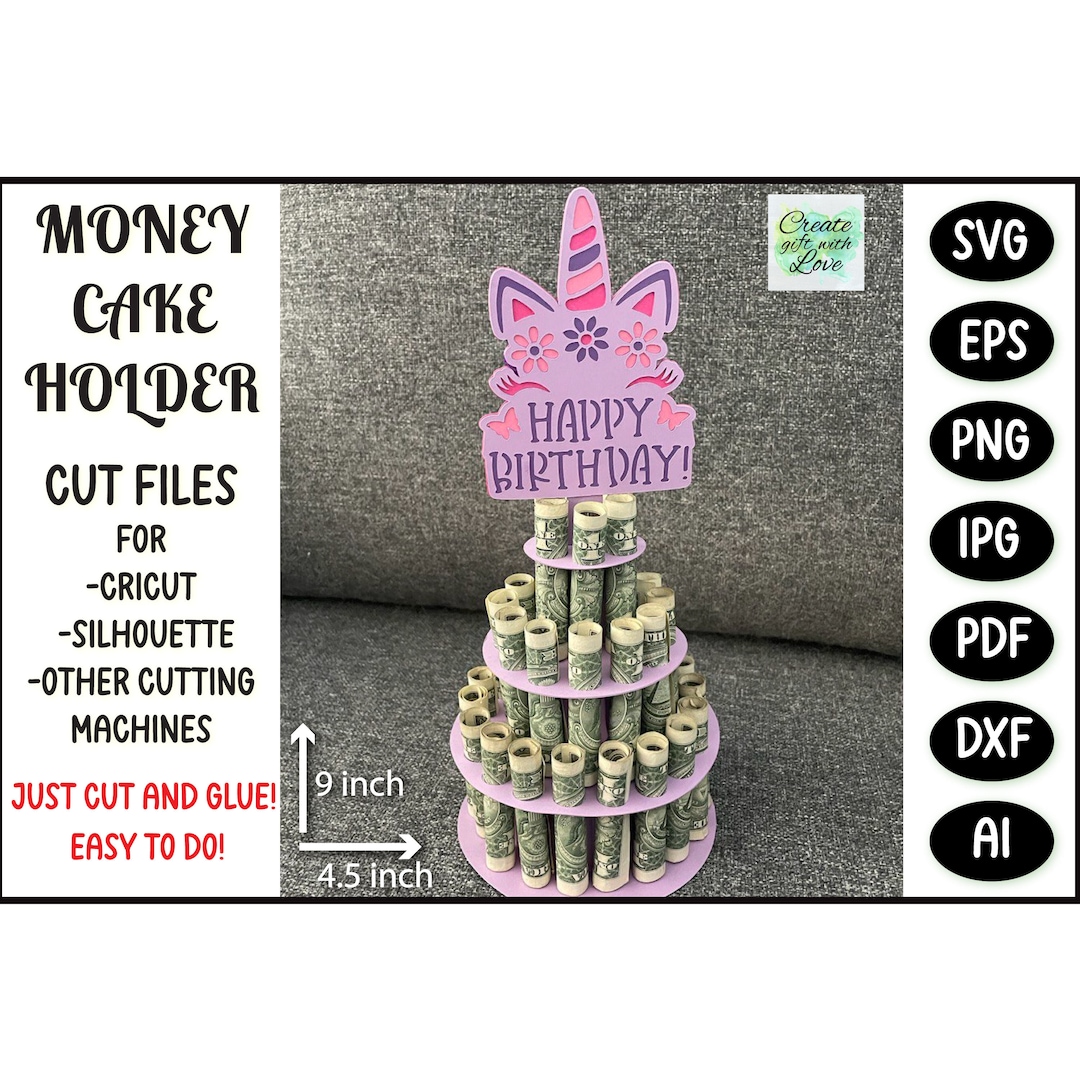 Birthday Money Cake SVG. Cardstock Money Holder. SVG Template Cut File ...