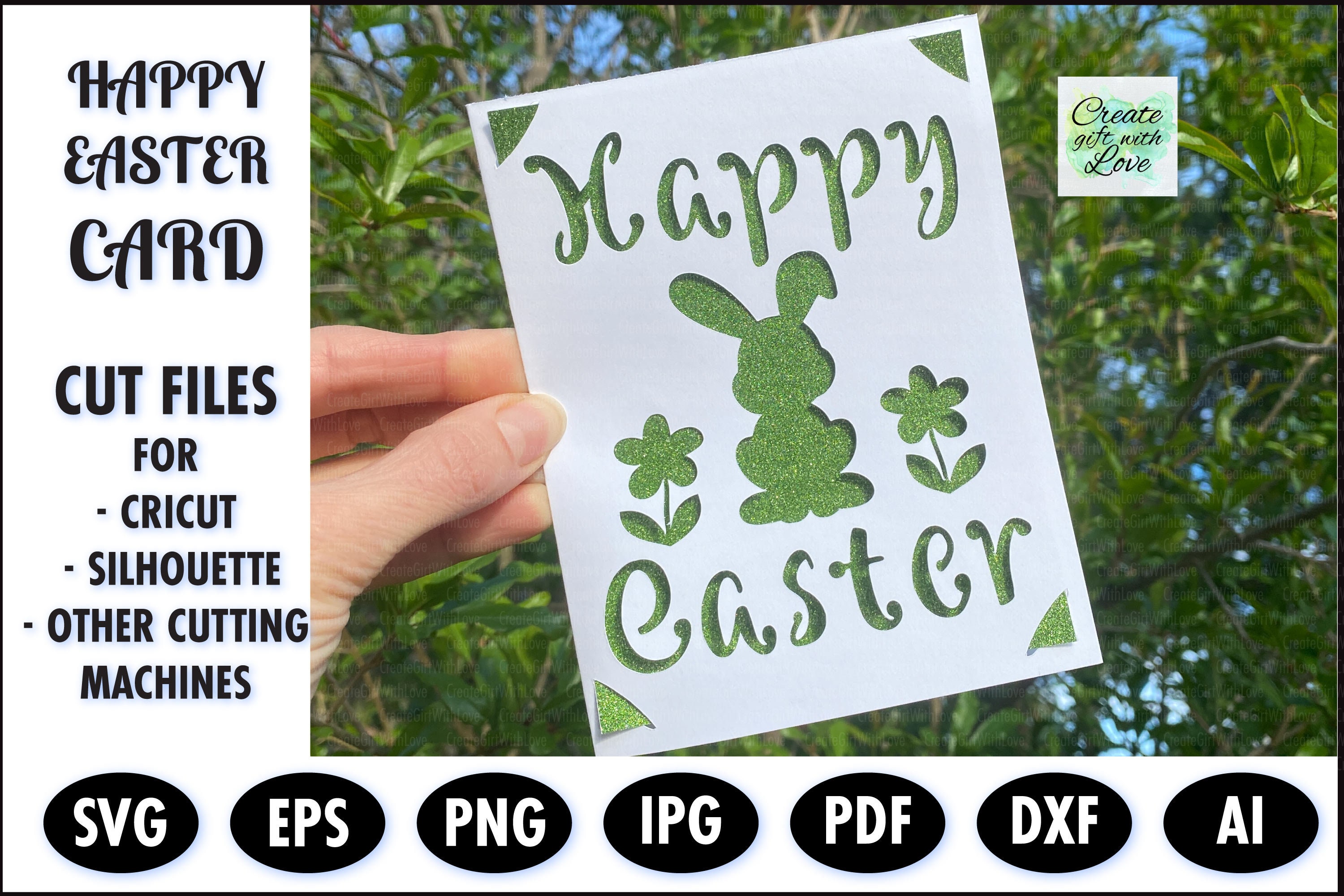 Happy Easter Insert Cutting Card, SVG Template File With Bunny and Eggs ...
