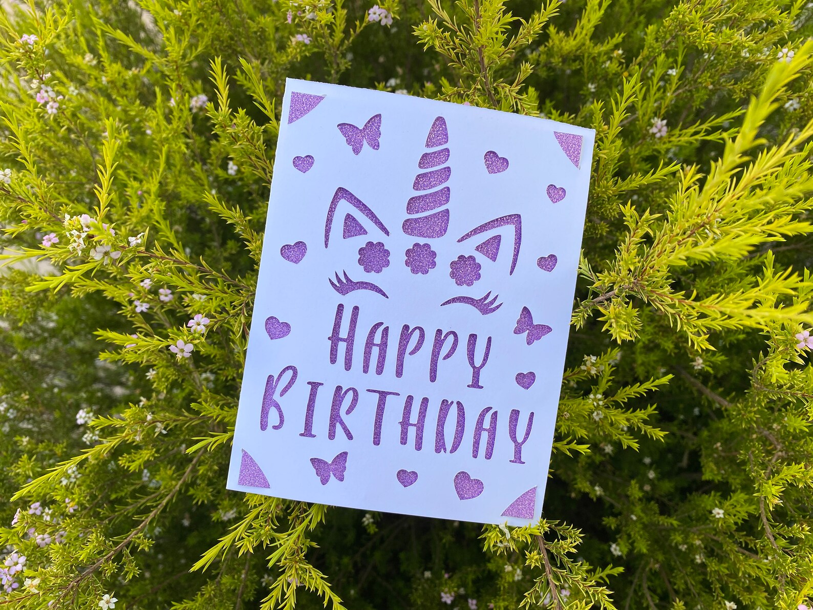 Happy Birthday, Insert Cutting Card SVG File With Unicorn, Butterflies ...