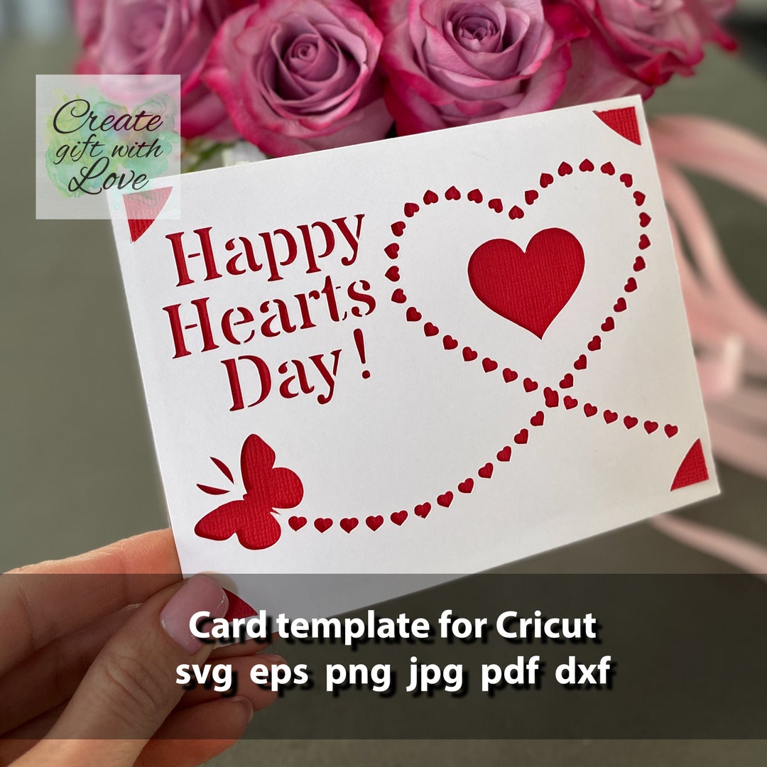 Happy Hearts Day Card With Love, SVG Template Cut File With Hearts for ...