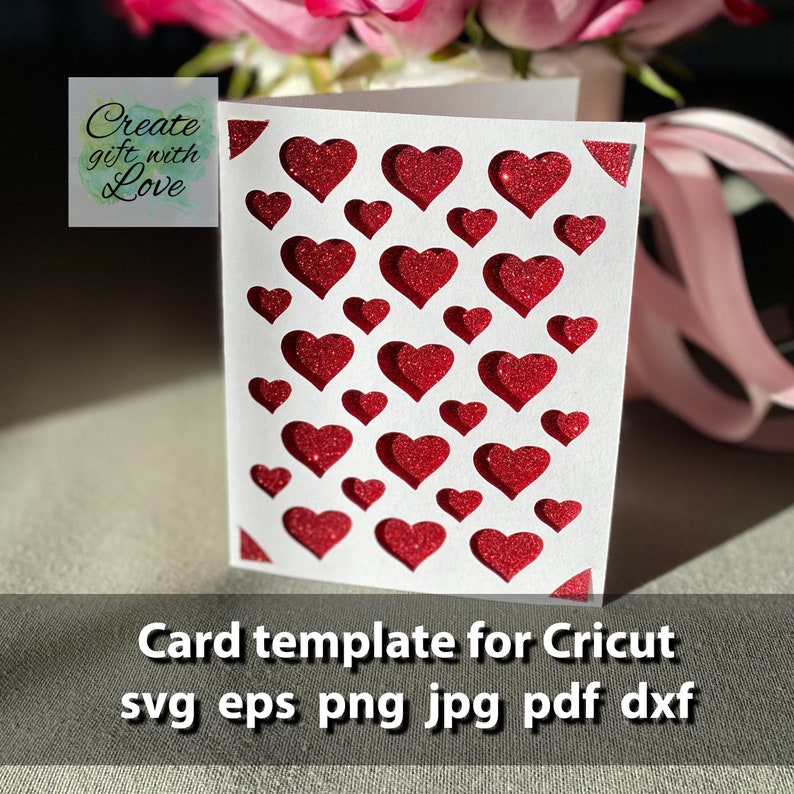 Card SVG Template Cut File With Hearts for Cricut Joy. - Etsy