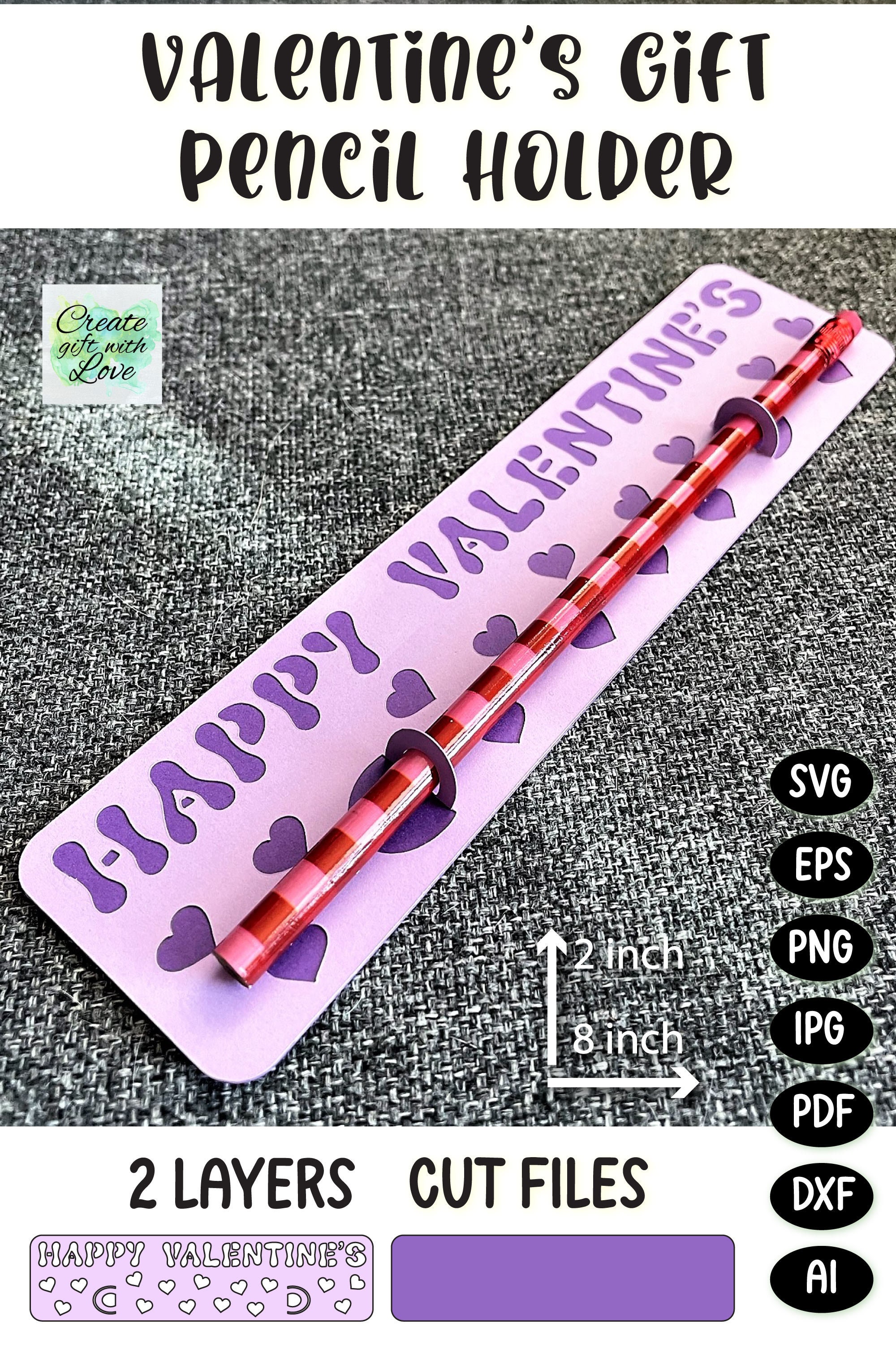 Pencil Holder Valentine Card. Classroom Swapping Cards. Valentine SVG ...