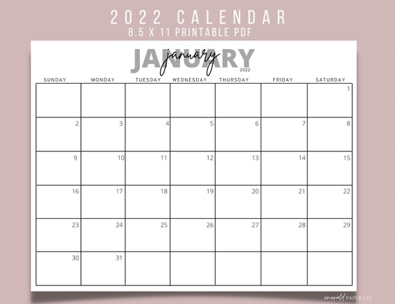 2022 Calendar Printable Calendar Instant Download Calendar | Etsy