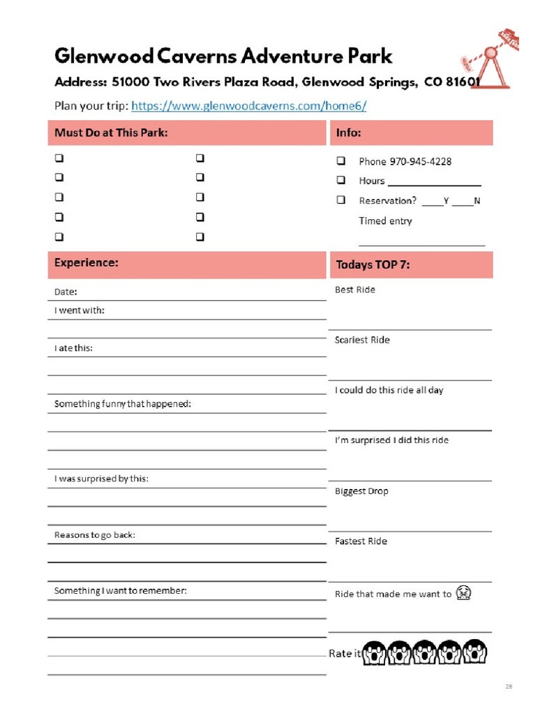 Amusement Parks Bucket Journal Theme Park Planner Journal - Etsy