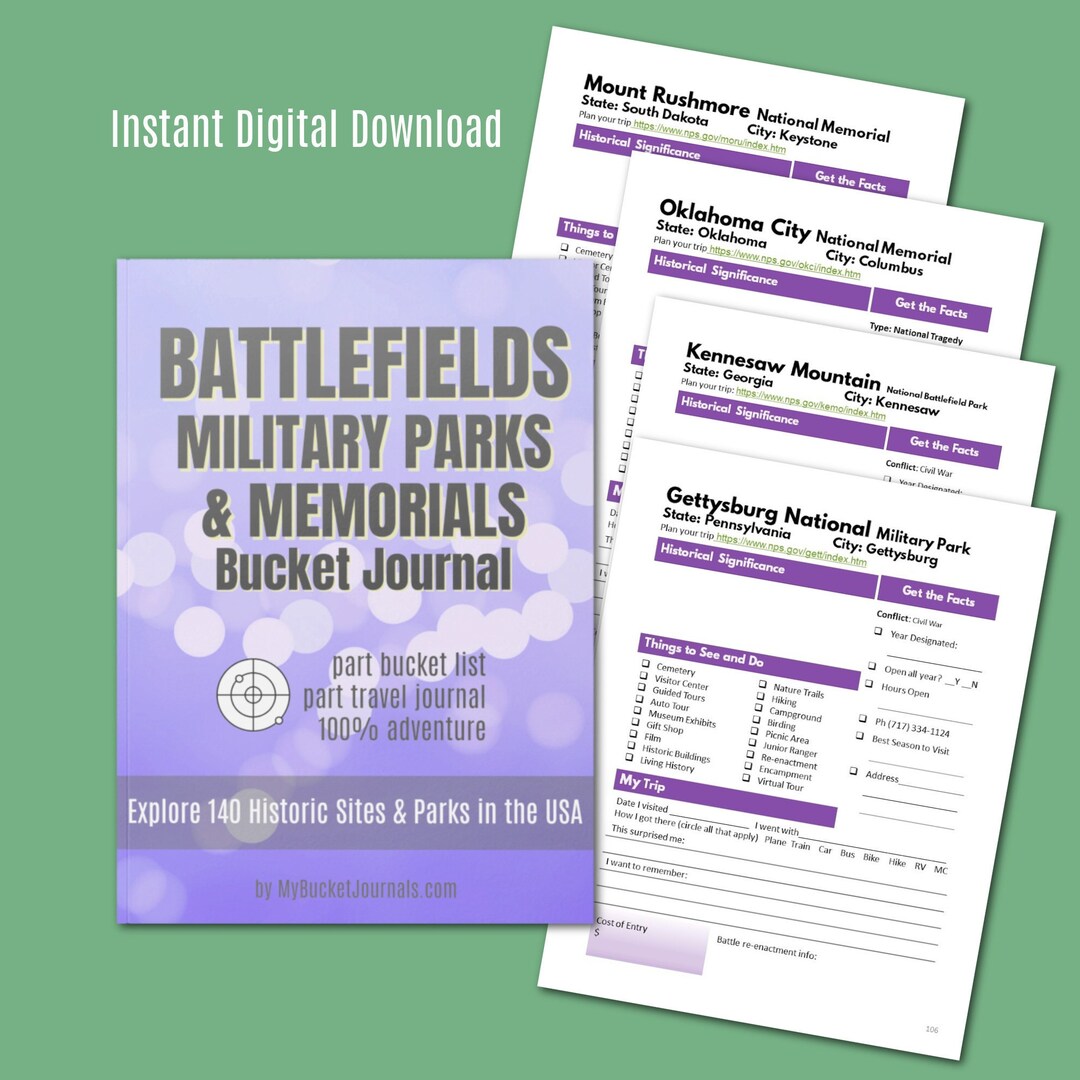 Battlefields, Military Parks & Memorials Bucket Journal Travel Planner ...