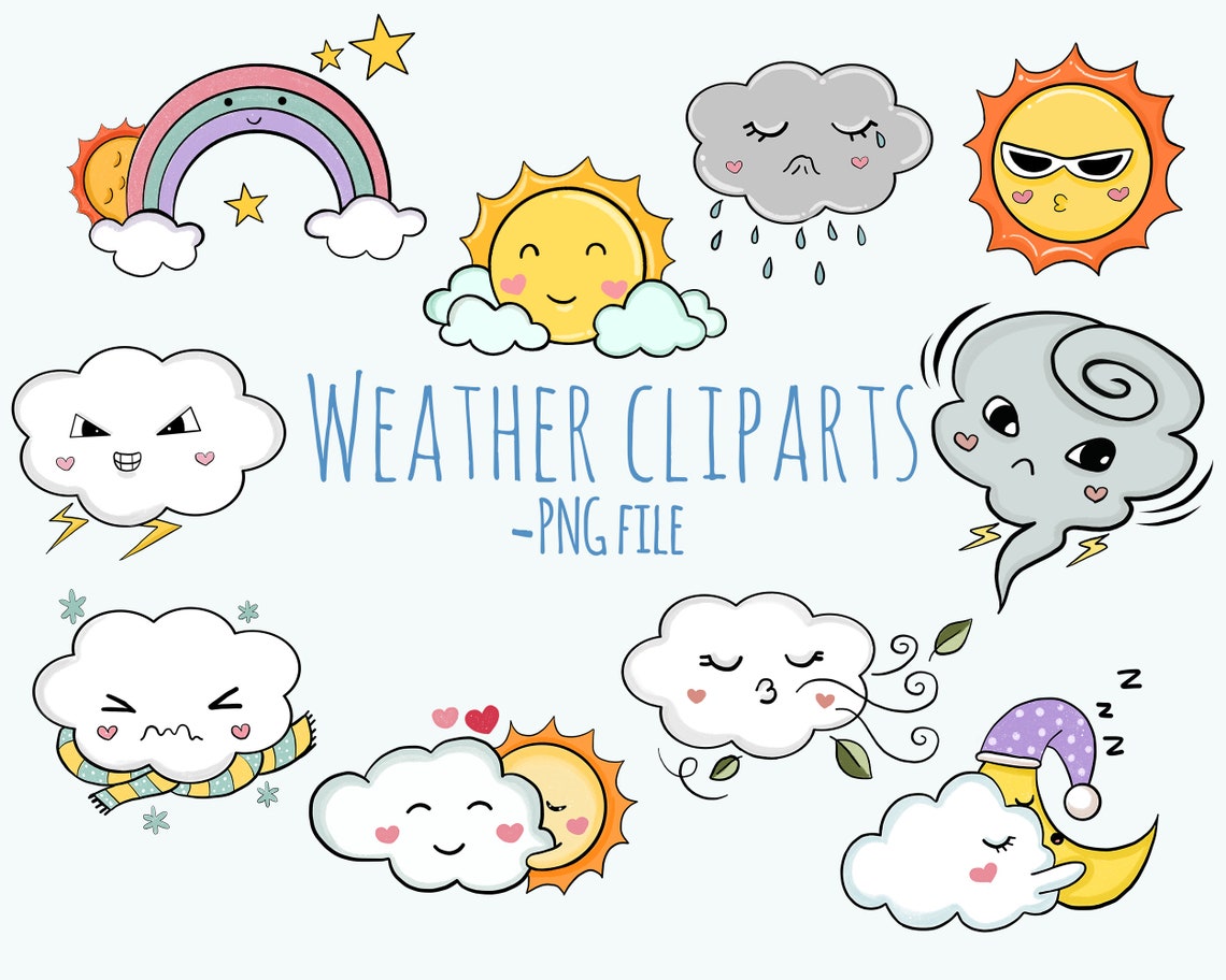 Weather Clipart, Digital Download, Weather Bundle, Printable Sticker ...