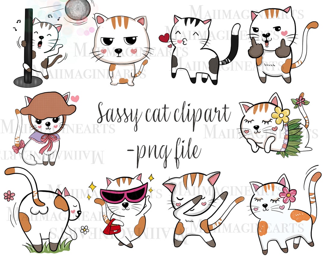 Sassy Cat Clipart PNG File, Digital Download, Printable Sticker ...