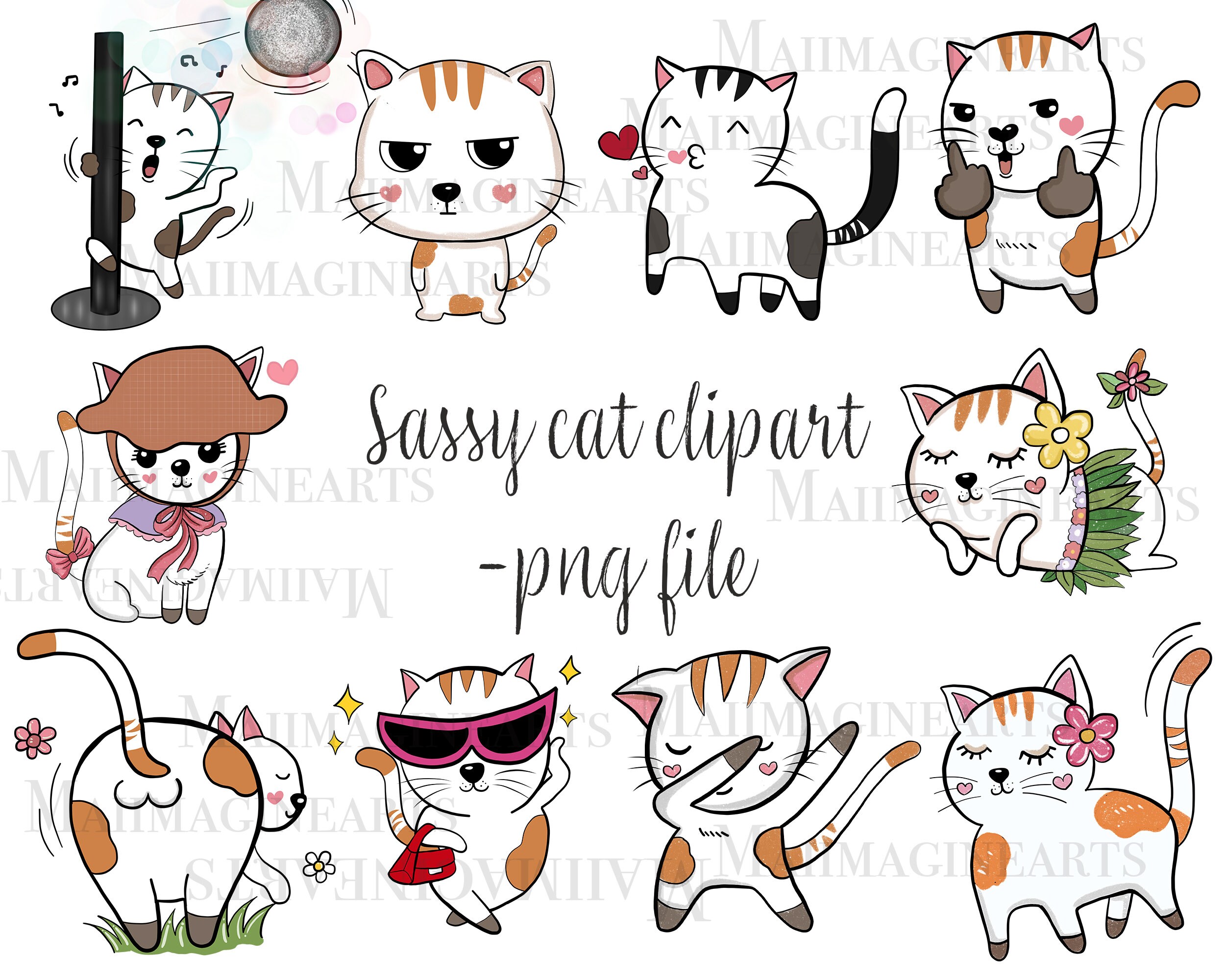 Sassy Cat Clipart PNG File, Digital Download, Printable Sticker ...