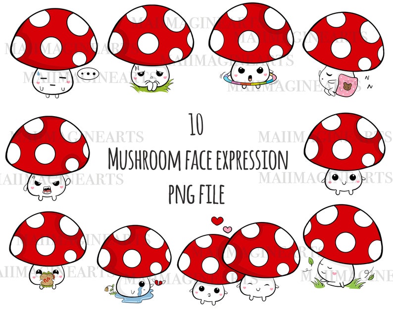 Mushroom Face Expression Png File, Clipart Bundle, Digital Download ...