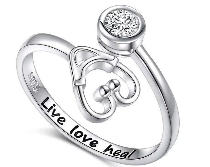 Live Love Heal Stethoscope Ring, 925 Sterling Silver, CZ Nurse ...