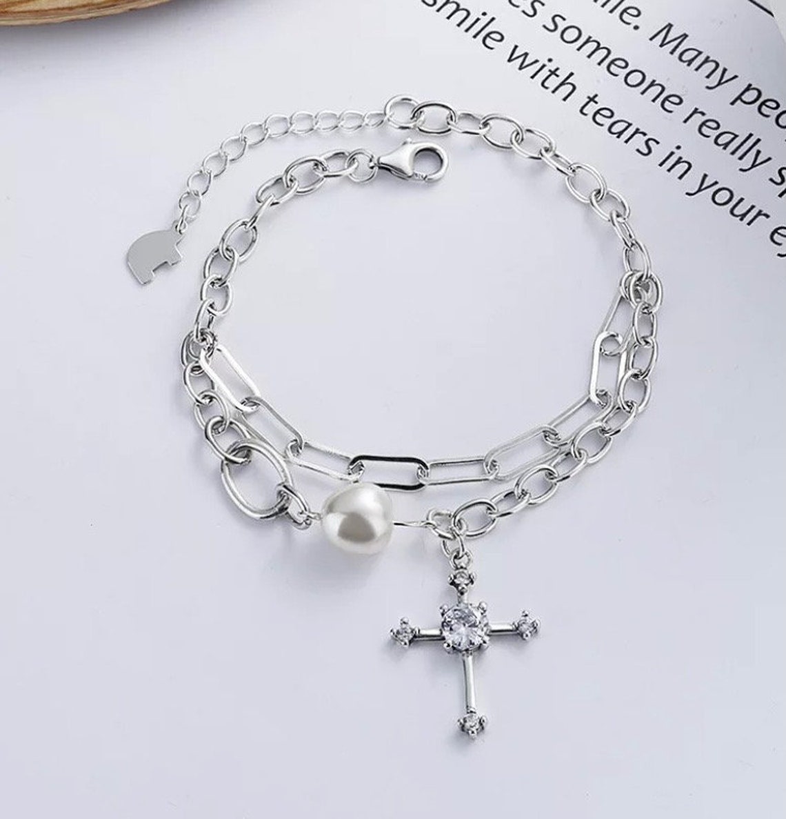Paperclip Bracelet Cross Bracelet Freshwater Pearl Bracelet - Etsy