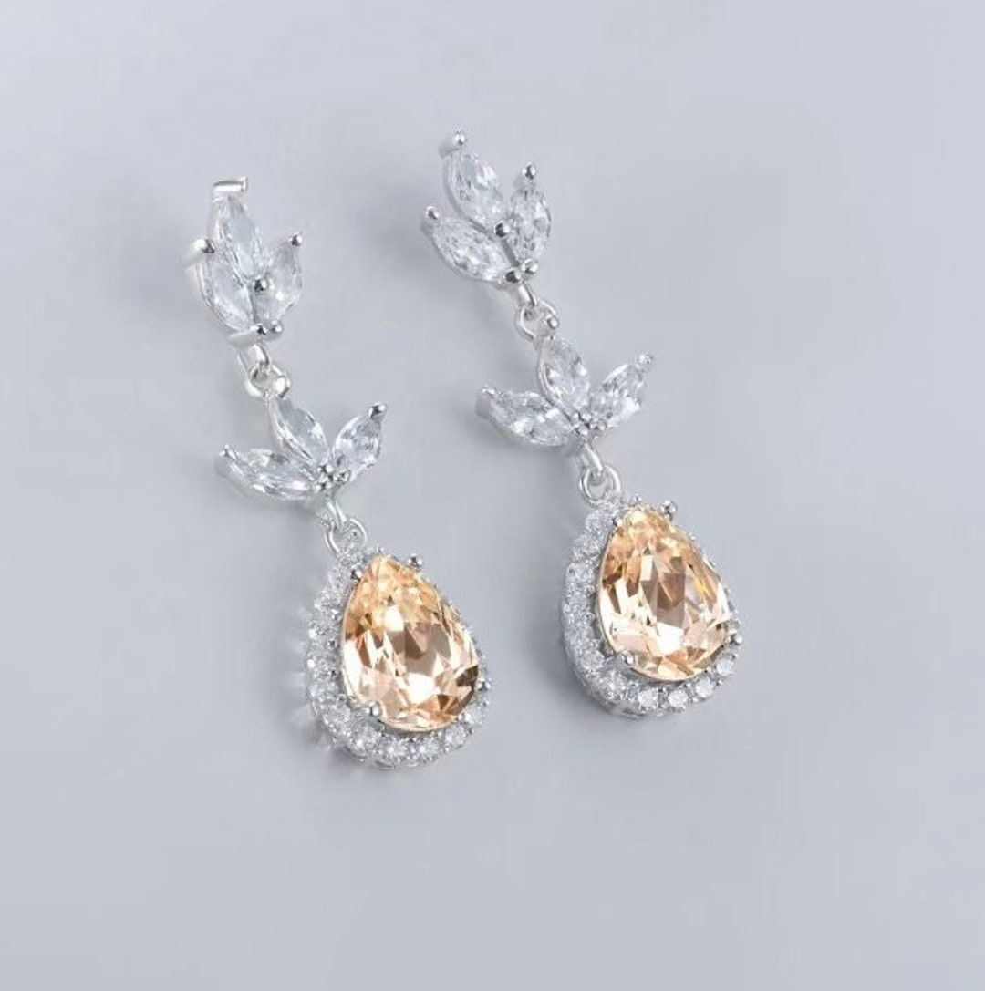 Crystal Pear Shape Earrings, Vintage Style Tear Drop Earrings, 925 ...