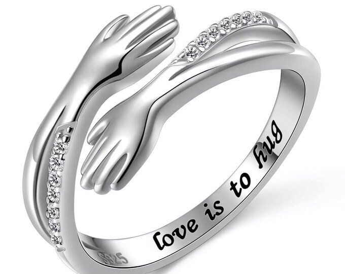 Love is to Hug Ring, Hugging Adjustable Ring, 925 Sterling Silver, CZ ...