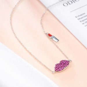 Lips Pendant Necklace, Red Lipstick Necklace, 925 Sterling Silver, Lip ...