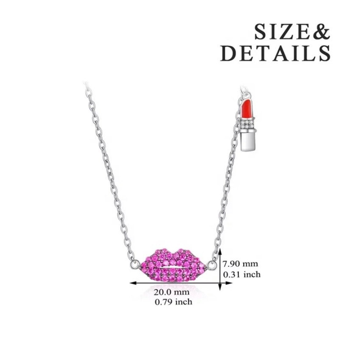 Lips Pendant Necklace Red Lipstick Necklace 925 Sterling - Etsy