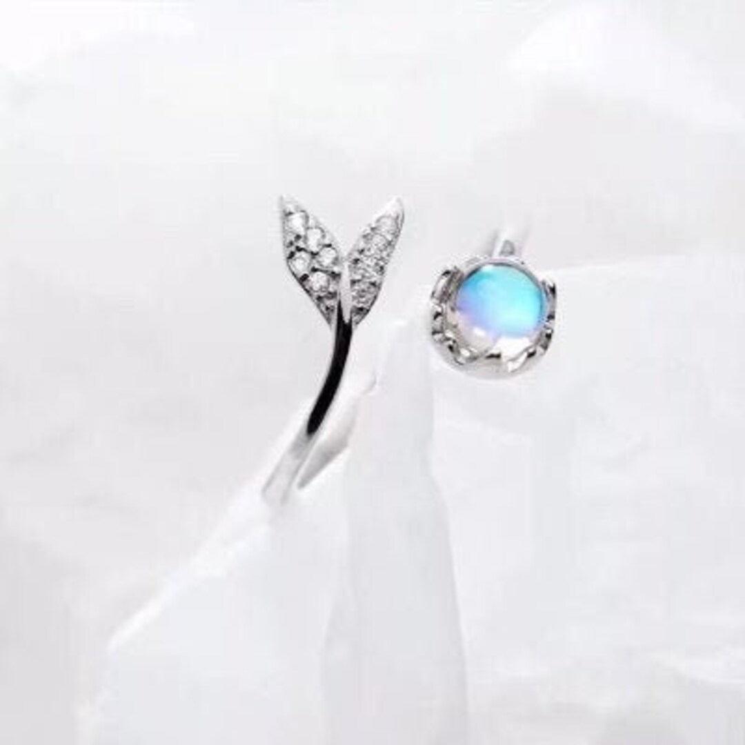 Mermaid Tail Ring, Simulated Moonstone Adjustable Ring, 925 Sterling ...