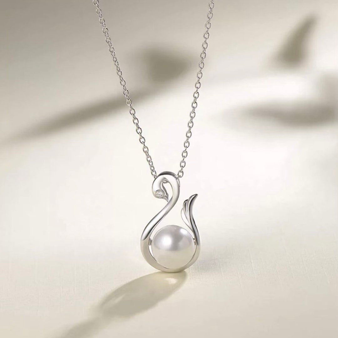 Swan Freshwater Pearl Necklace 925 Sterling Silver Bird - Etsy