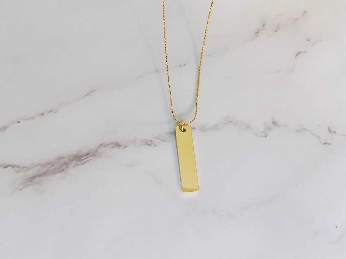 Gold Bar Pendant Necklace Vertical Bar Minimalist Geometric - Etsy