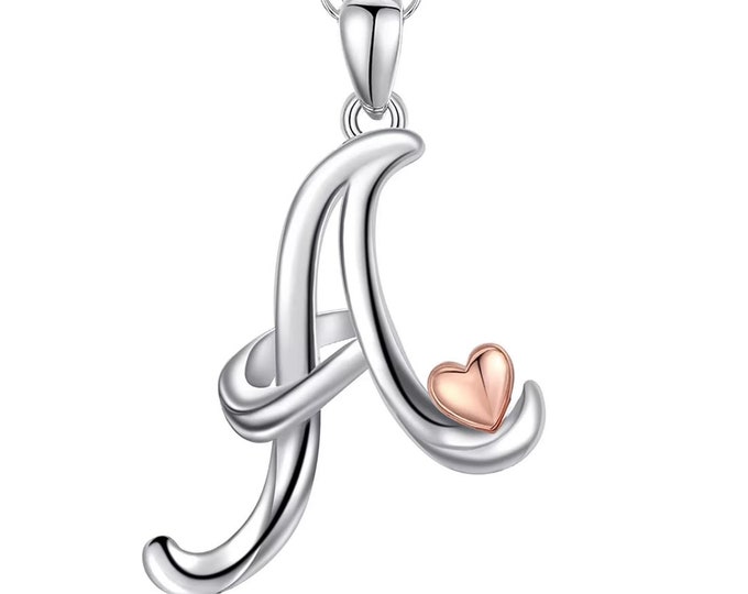 Letter A Necklace, Heart Letter Necklace, 925 Sterling Silver, Initial ...