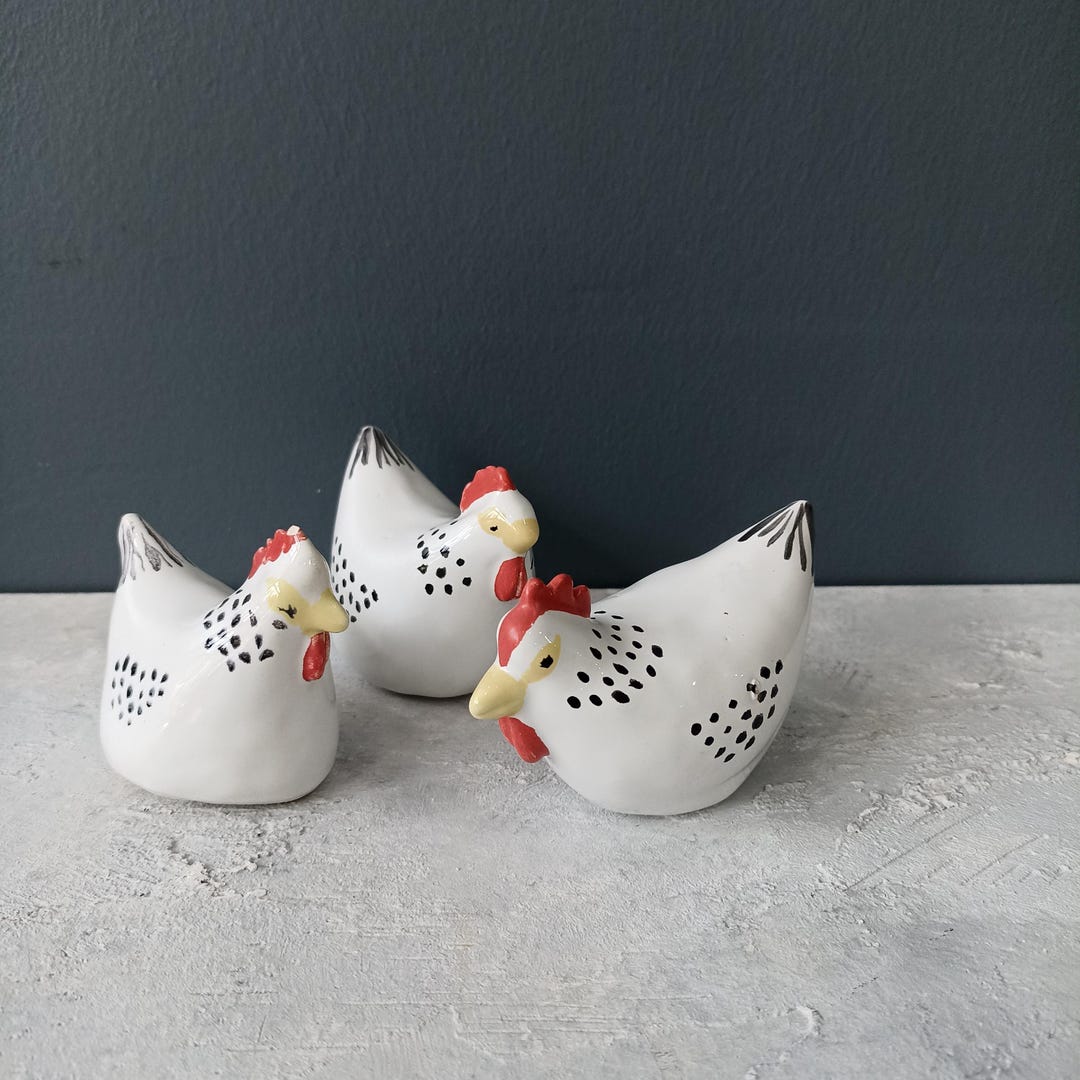 White Chicken Figurine, Handmade Ceramic Farmhouse Decor, Hen Figurine ...