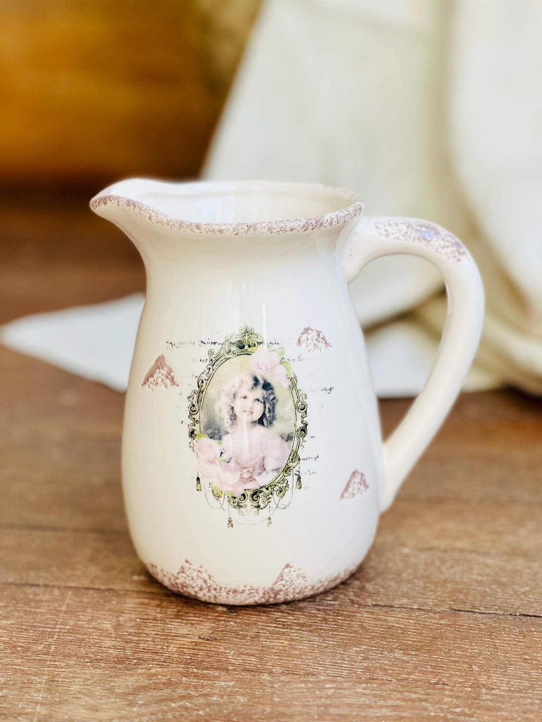 Vintage Ceramic Victorian Girl Pitcher: Shabby Chic Cottagecore Decor ...