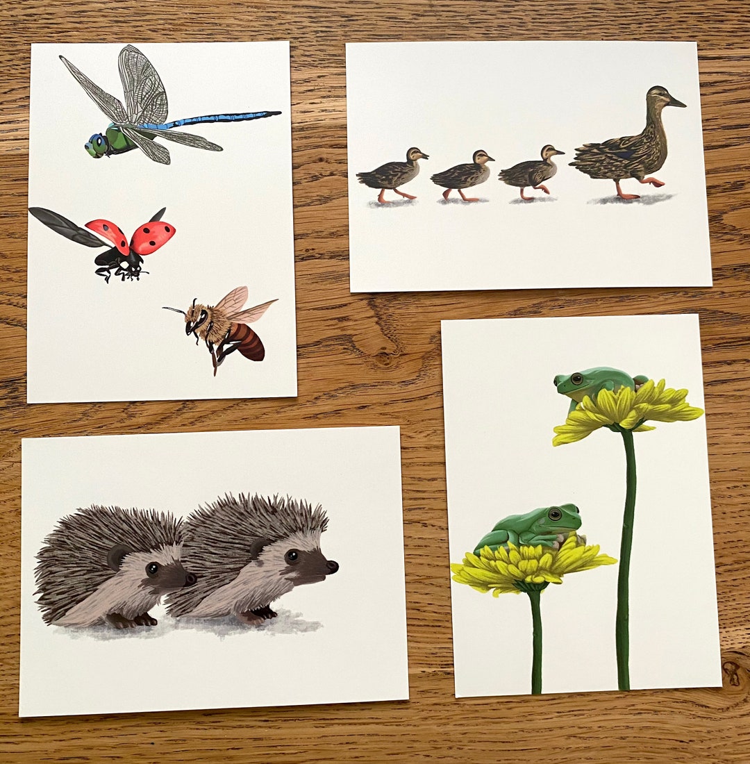 Animal Greeting Cards Unfolded Set of 4 - Etsy