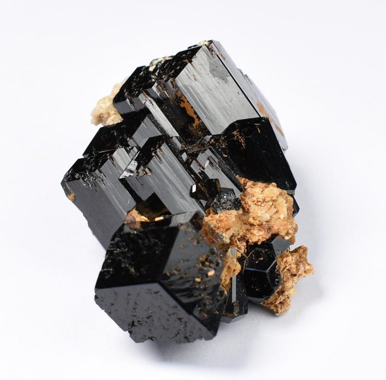 Lustrous Black Tourmaline on Feldspar - Raw Schorl Crystal Cluster ...