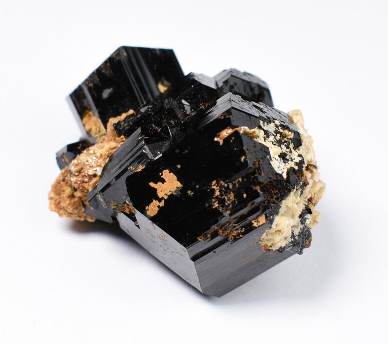 Lustrous Black Tourmaline on Feldspar - Raw Schorl Crystal Cluster ...