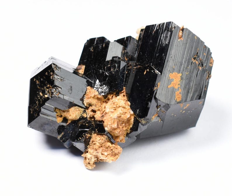 Lustrous Black Tourmaline on Feldspar - Raw Schorl Crystal Cluster ...