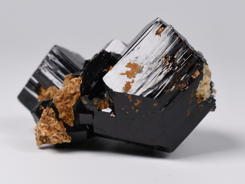 Lustrous Black Tourmaline on Feldspar - Raw Schorl Crystal Cluster ...