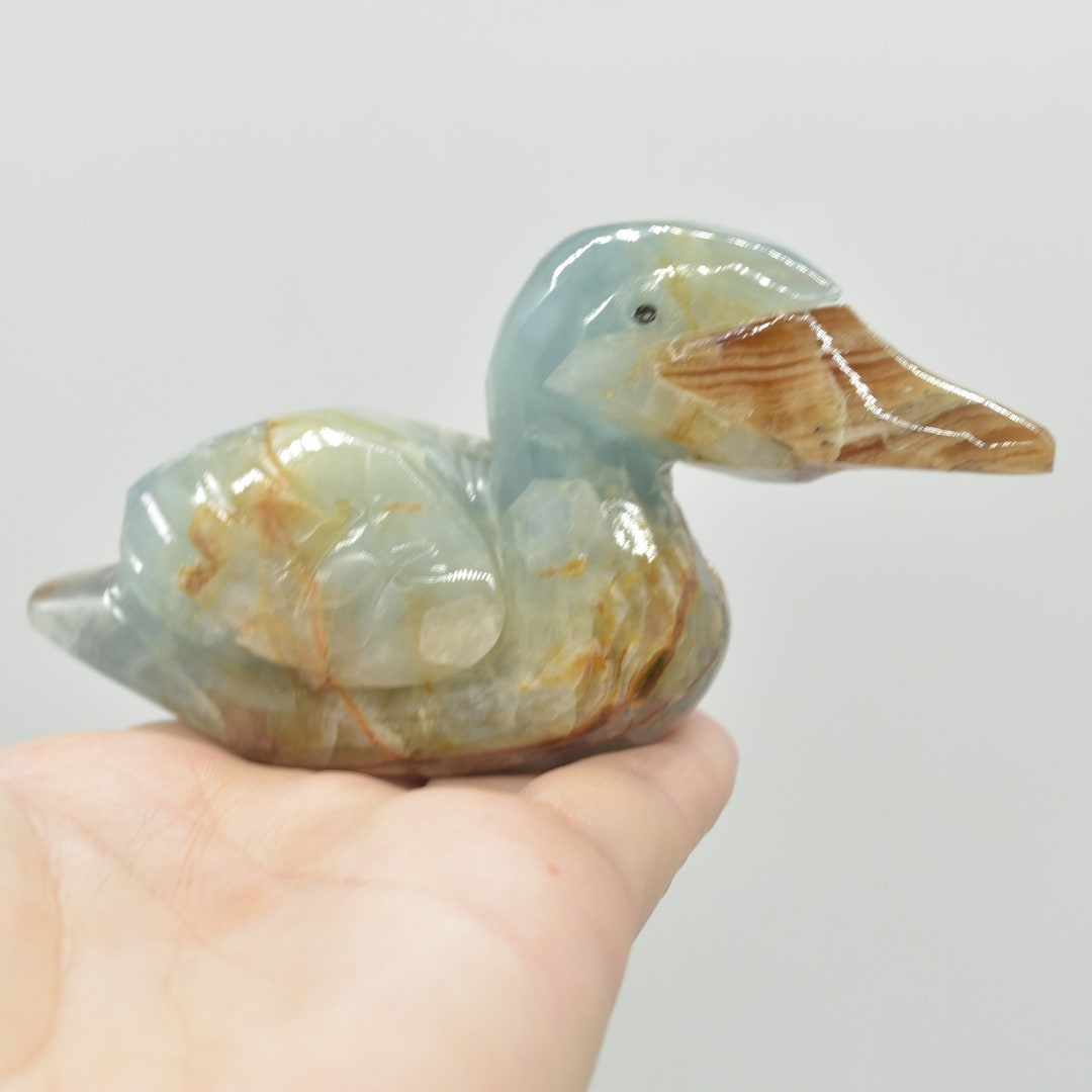 Blue Onyx lemerian Aquatine Calcite Crystal Carved Duck 3 Sizes - Etsy
