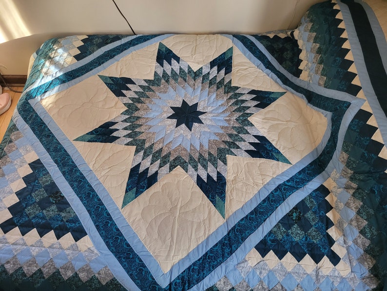 Handmade Blue Chain Star Quilt - Etsy