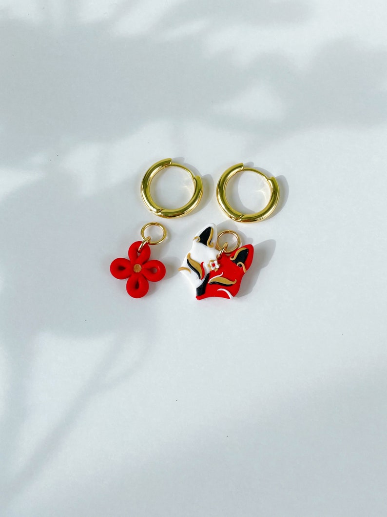 Mismatched Kitsune Mask Earrings, Asian Style Convertible Earrings ...