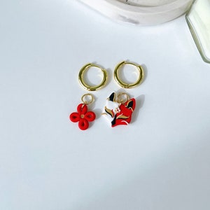 Mismatched Kitsune Mask Earrings, Asian Style Convertible Earrings ...