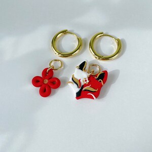 Mismatched Kitsune Mask Earrings, Asian Style Convertible Earrings ...