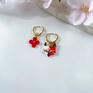 Mismatched Kitsune Mask Earrings, Asian Style Convertible Earrings ...