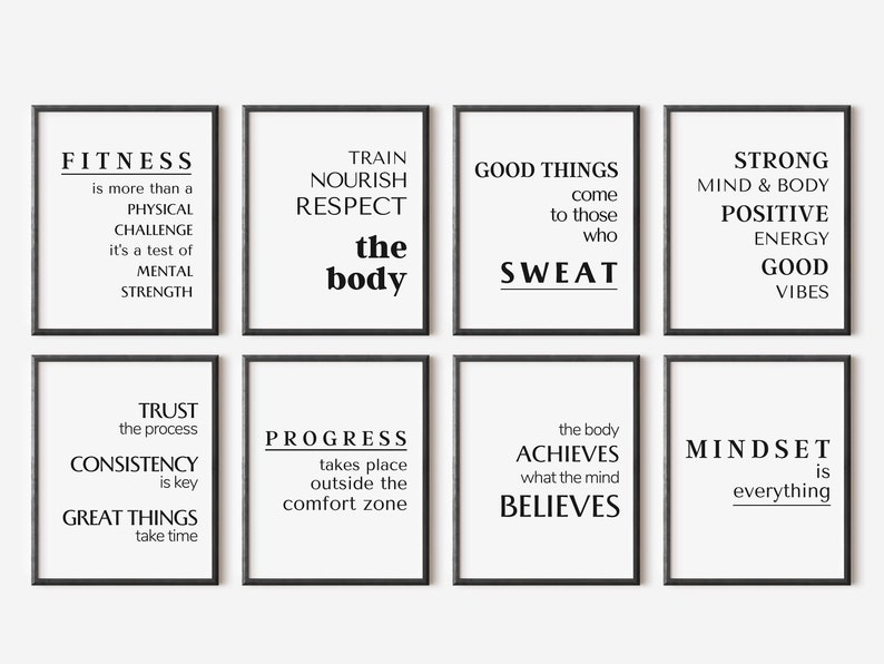 Fitness Poster Home Gym Wall Art Set of 8, Workout Wall Decor, Workout ...