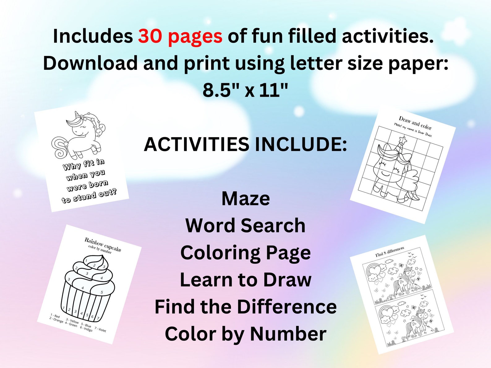 Unicorn Coloring Pages, Kids Activities for School, Unicorn Birthday ...