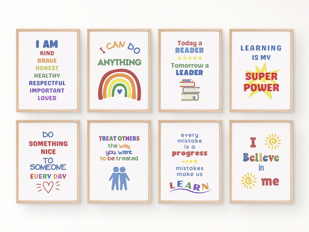 Set of 8 Kids Motivational Wall Art, Kids Positive Affirmation Wall Art ...