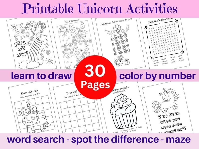Unicorn Coloring Pages, Kids Activities for School, Unicorn Birthday ...