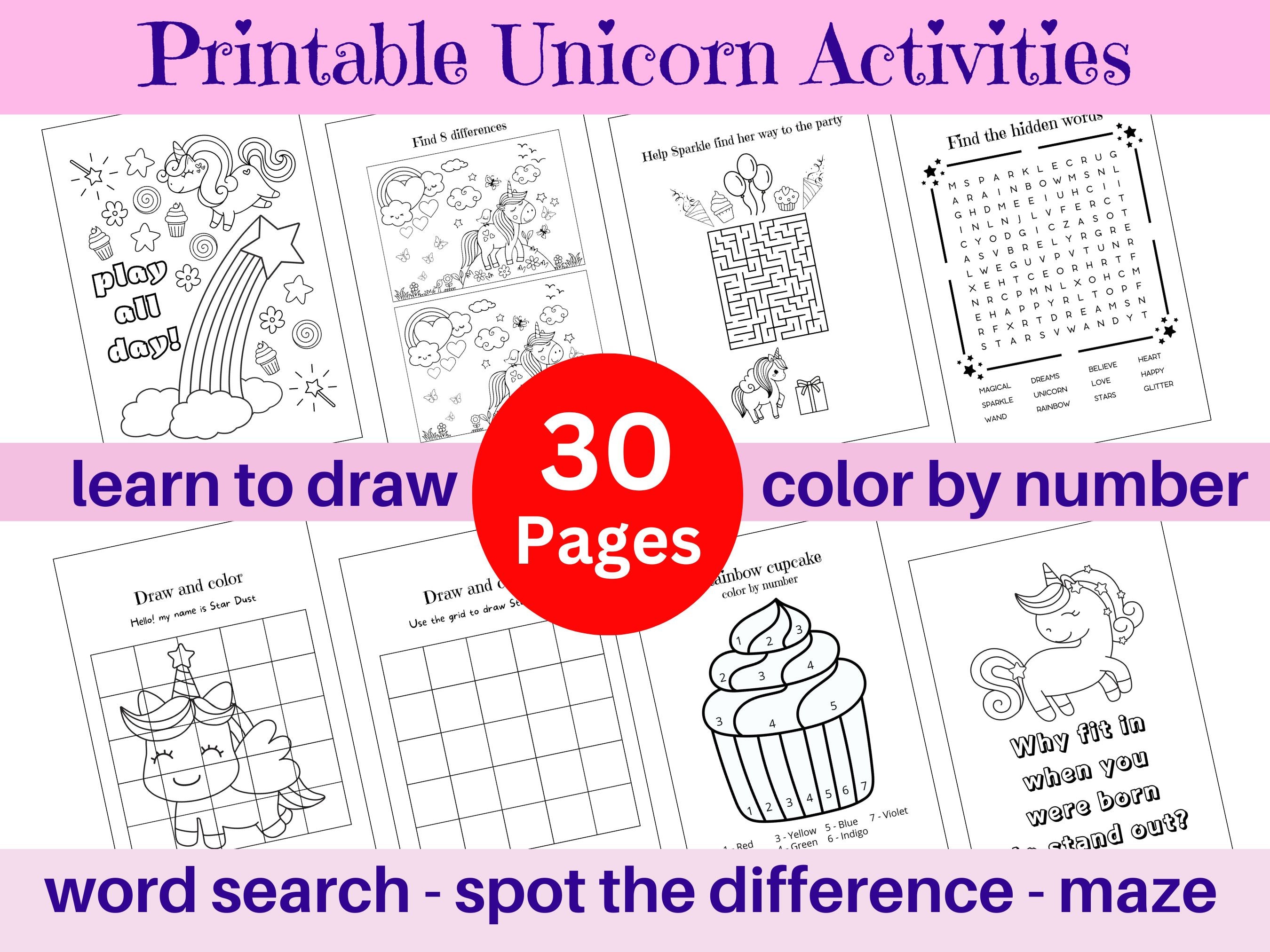 Unicorn Coloring Pages, Kids Activities for School, Unicorn Birthday ...