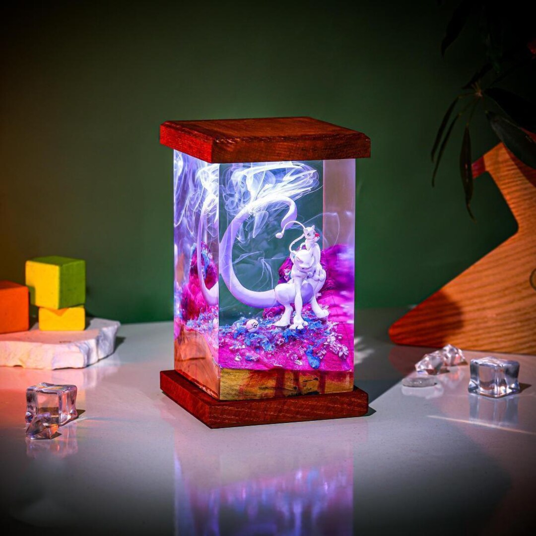 Mew & Mewtwo Epoxy Lamp, Legendary Pokemon Art Night Light, Unique ...