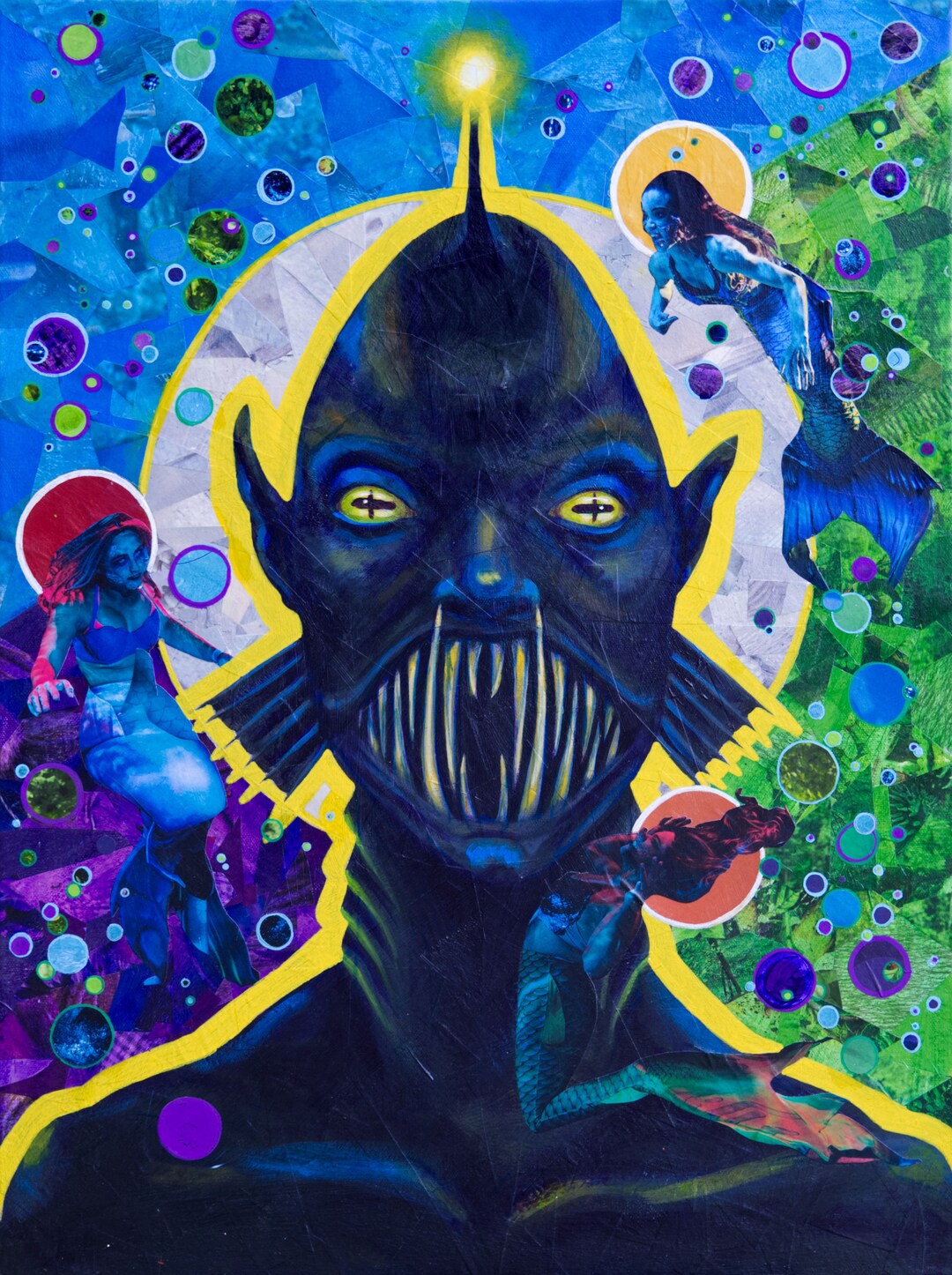 Angler Fish God With Zombie Mermaids Original Art on Canvas - Etsy