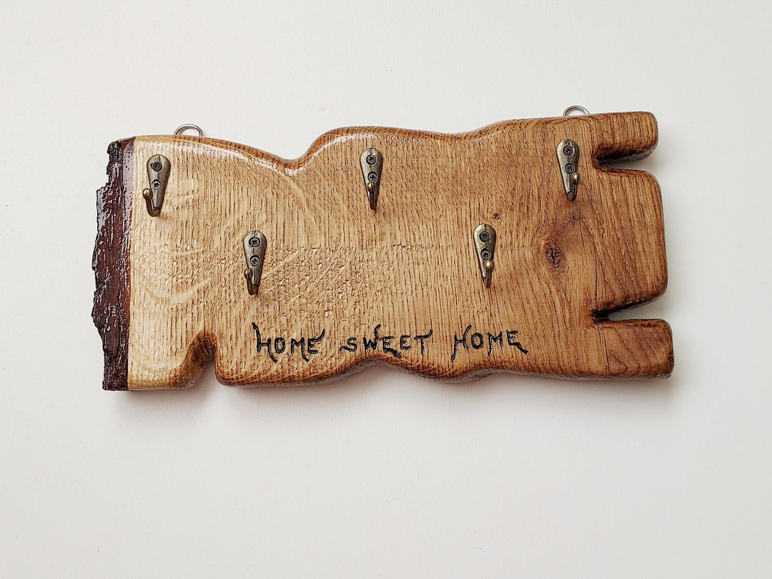 Oak Wall Mounted Key Rack, Handmade Hey Holder With 5 Hooks ...