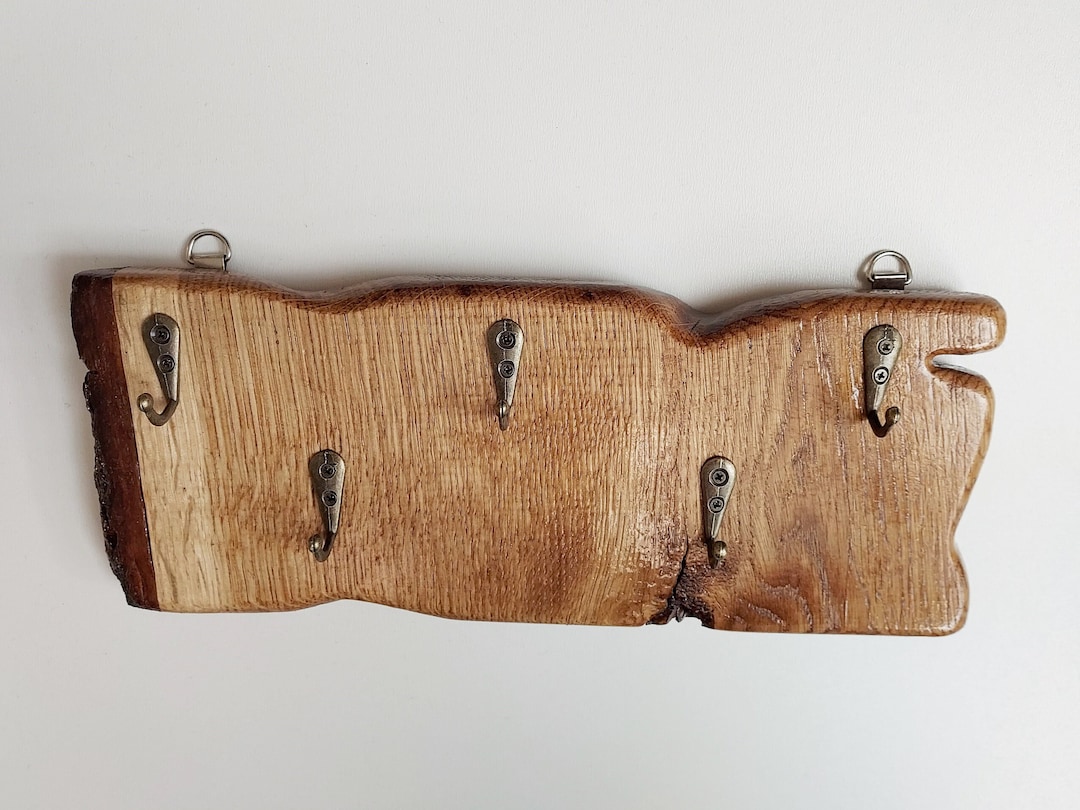 Handmade Wooden Key Rack, Solid Oak Wood Key Holder, Wall Mounted Key ...