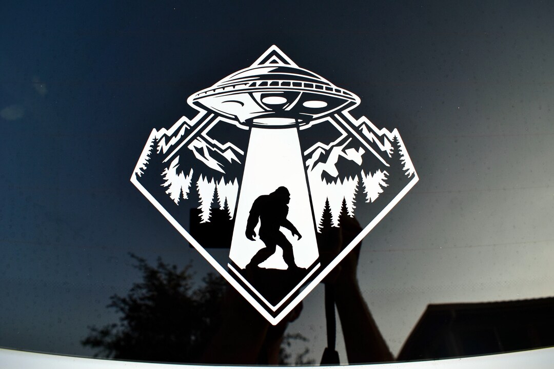 UFO Cryptid Decal | Bigfoot Forest Mountains Sticker | Alien UAP ...