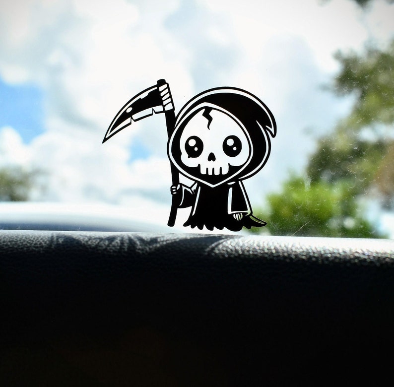 Mini Grim Reaper Vinyl Decal | Cute Death and Scythe Sticker - Etsy